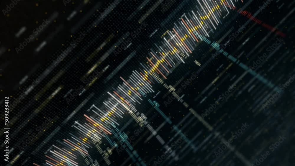 Audio sound waveform moving on black background, seamless loop ...