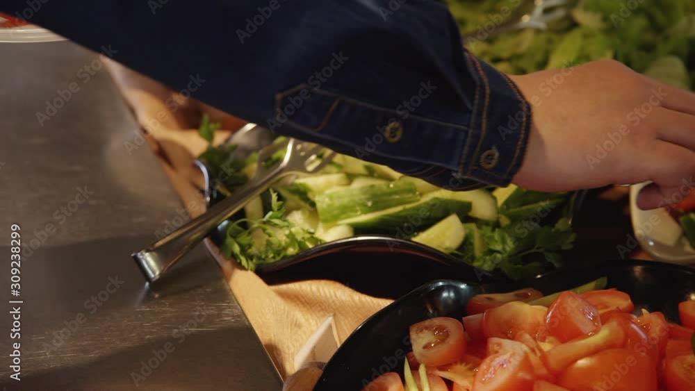 Buffet table at all you can eat restaurant. Hot and fresh food at a ...