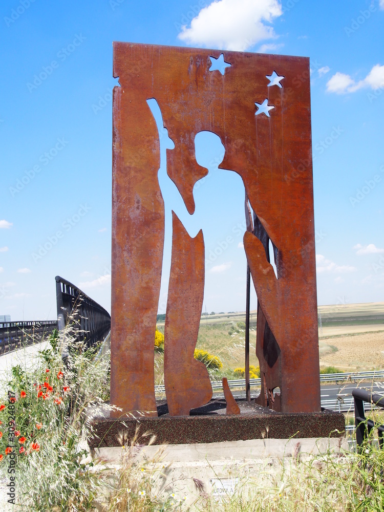 Cutout pilgrim silhouette with clear sky on the road to Santiago de ...
