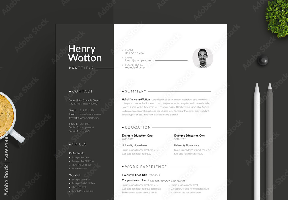 Creative Resume and Cover Letter Layout with Dark Sidebar Design Stock ...