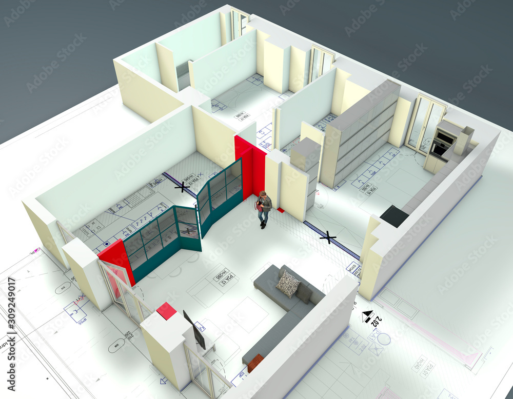 Architectural redesign of an apartment, reformulation of the interior ...