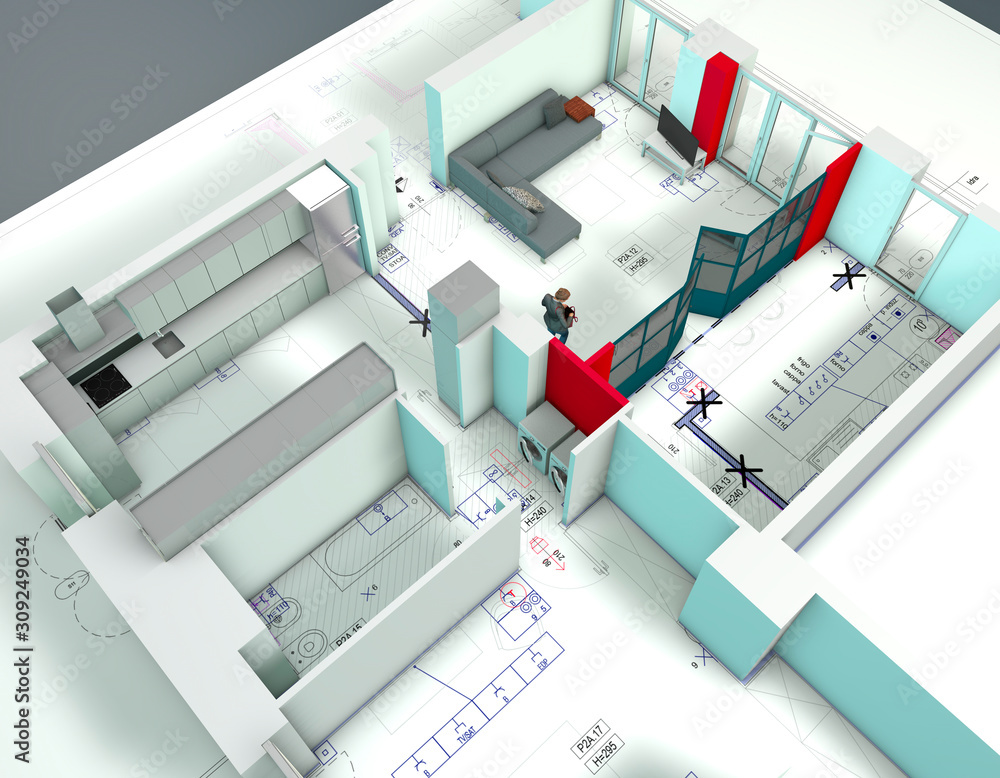 Architectural redesign of an apartment, reformulation of the interior ...