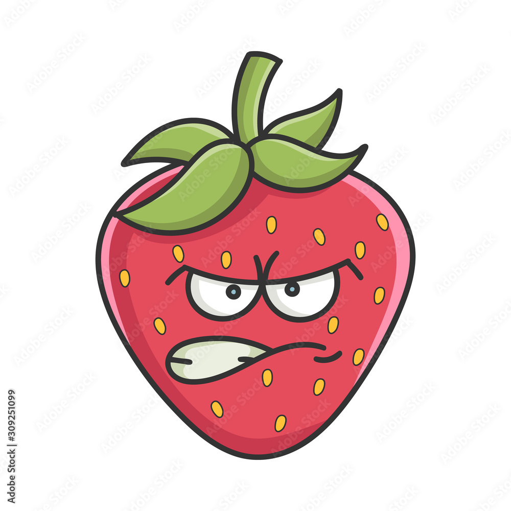 Angry strawberry fruit icon cartoon isolated on white Stock Vector ...