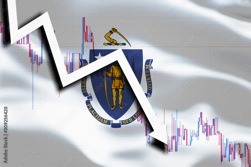 Massachusetts Commonwealth US State background with waving flag white ...