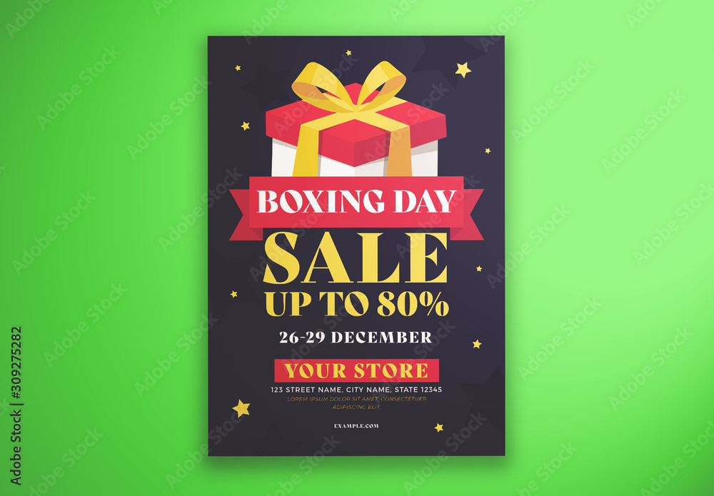 Boxing Day Flyer Layout with Gift Box Illustration Stock Template ...