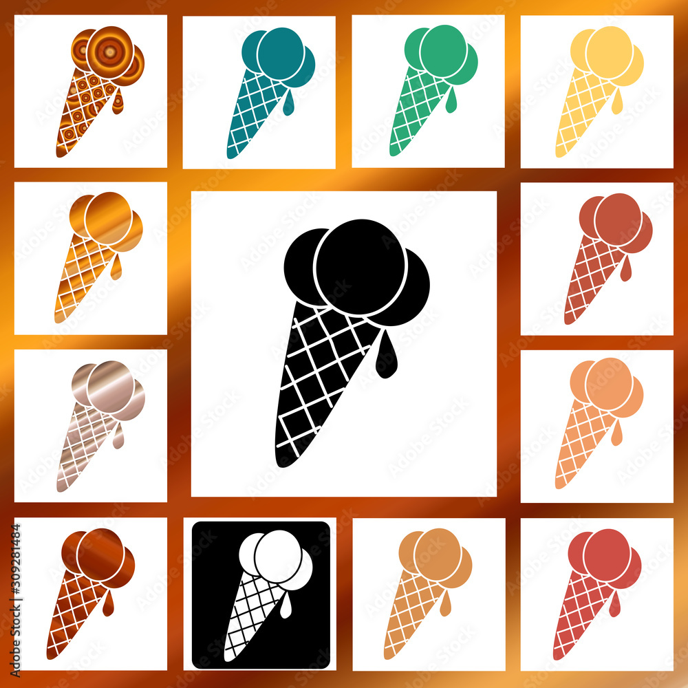 Ice cream icons. Different color. Vector. Logos or emblems. Golden ...