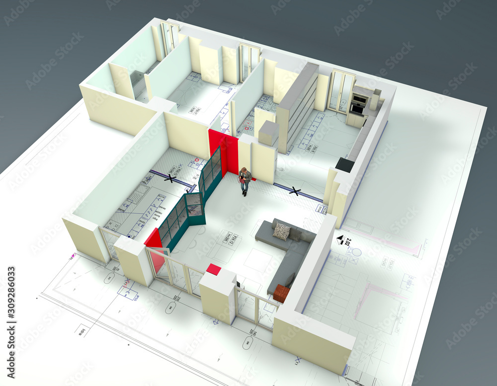 Architectural redesign of an apartment, reformulation of the interior ...