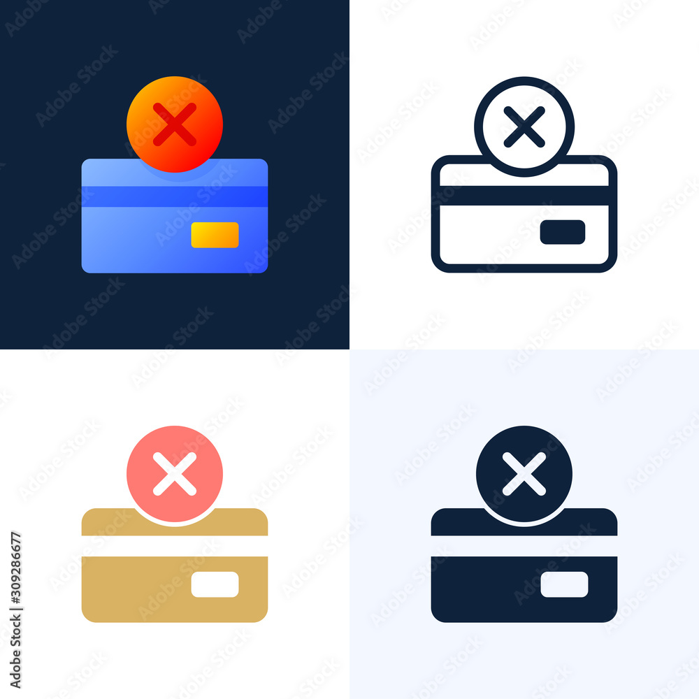 Declined payment Credit card vector stock icon set. Concept of ...