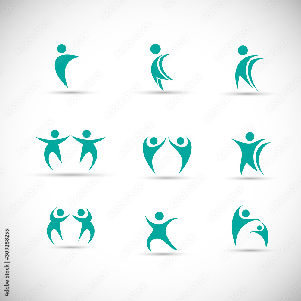 Abstract People Logo Set. Human Figure Isolated On Gray Background ...