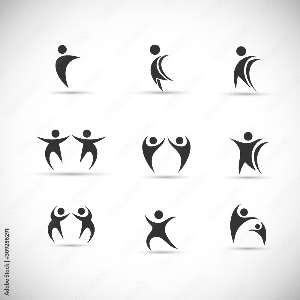 Abstract People Logo Set. Human Figure Isolated On Gray Background ...