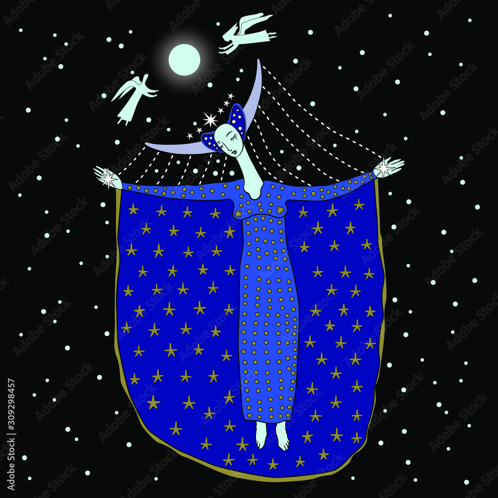 Moon goddess. Lady night. Fantastic woman. Surreal art. female ...