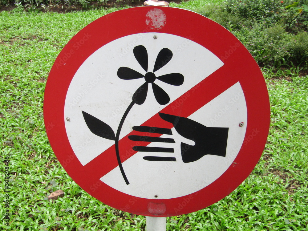 Road red prohibited from removing or pull out plants signs, isolated on ...