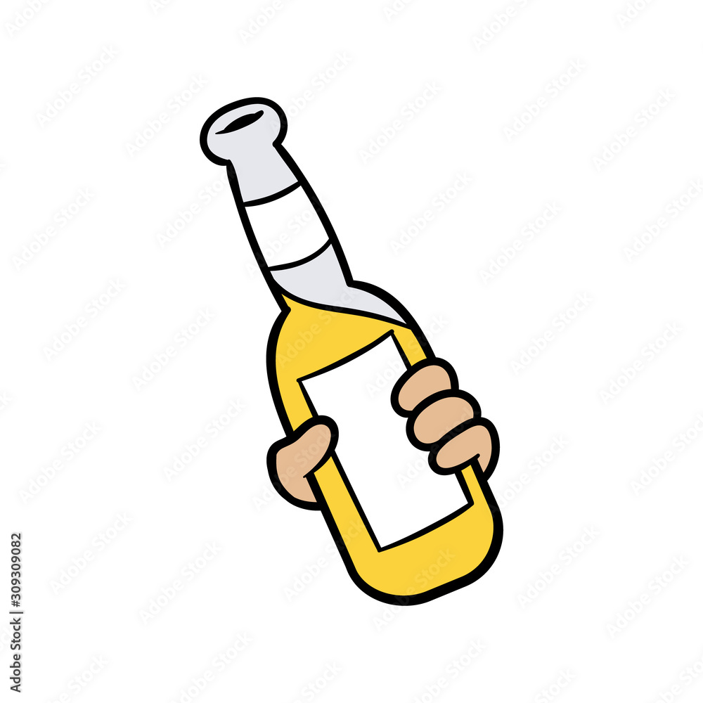 Cartoon Hand Holding a Bottle of Beer Stock Vector | Adobe Stock