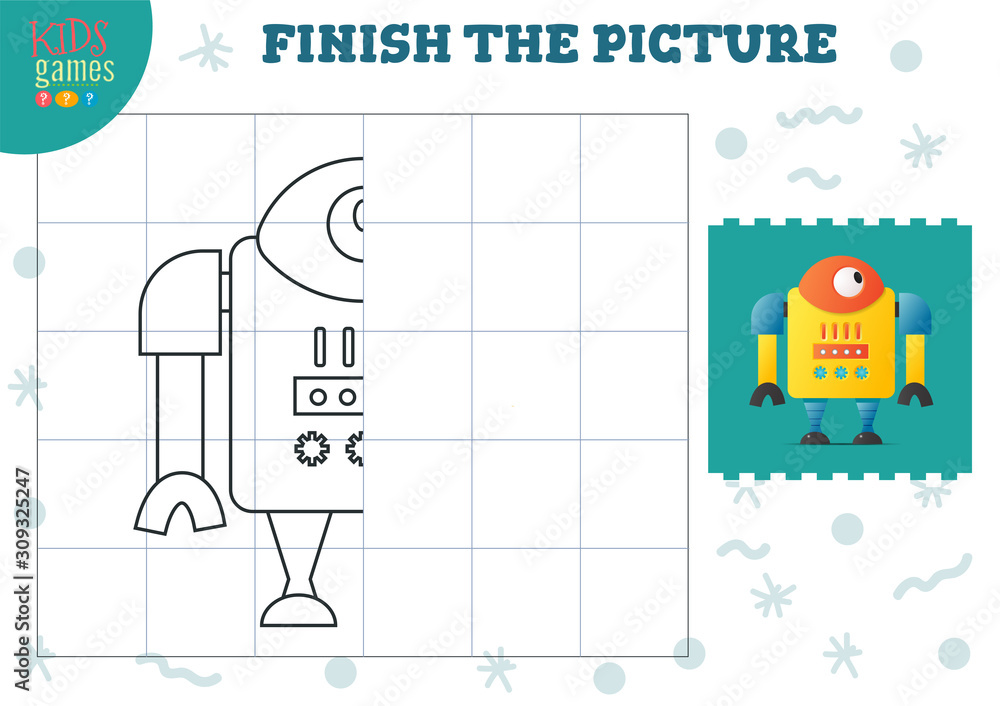 Copy picture vector illustration. Complete and color game for preschool ...