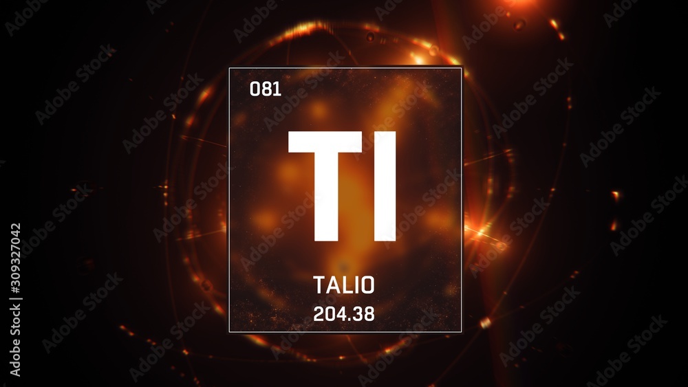 3D illustration of Thallium as Element 81 of the Periodic Table. Orange ...