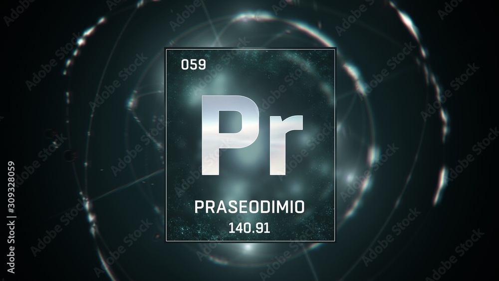 3D illustration of Praseodymium as Element 59 of the Periodic Table ...