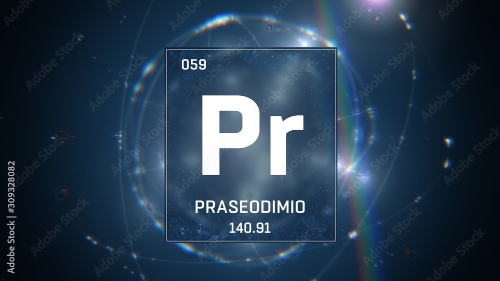 3D illustration of Praseodymium as Element 59 of the Periodic Table ...