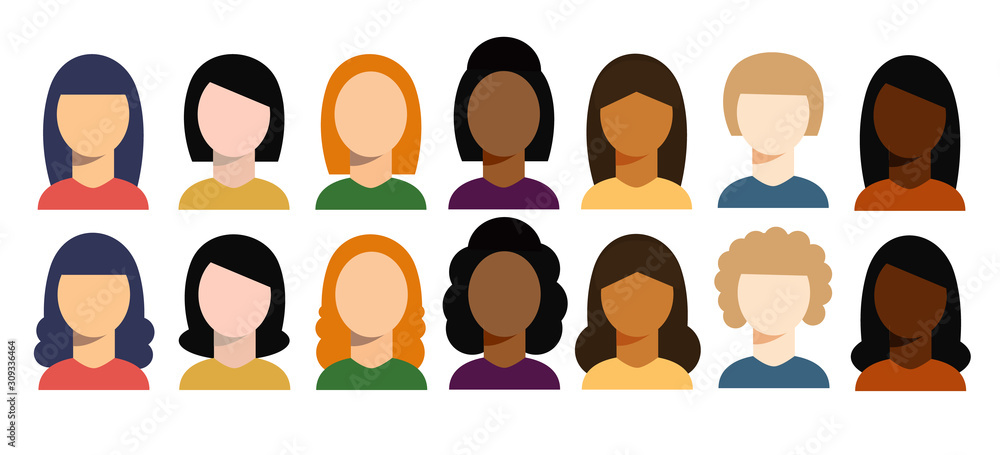 set of avatars with different types of hairstyle and skin tone.avatars ...