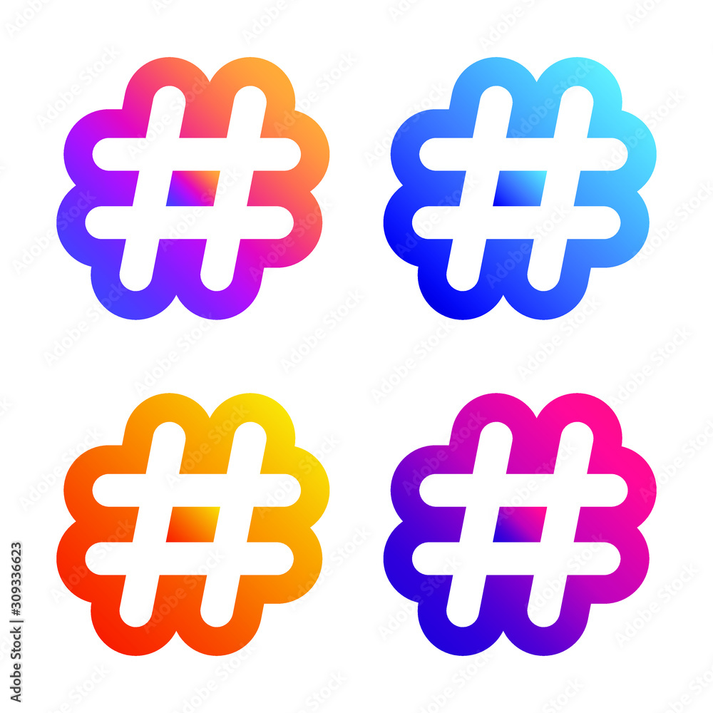 Hashtag flat style icon shape with cool gradient colors. Social media ...