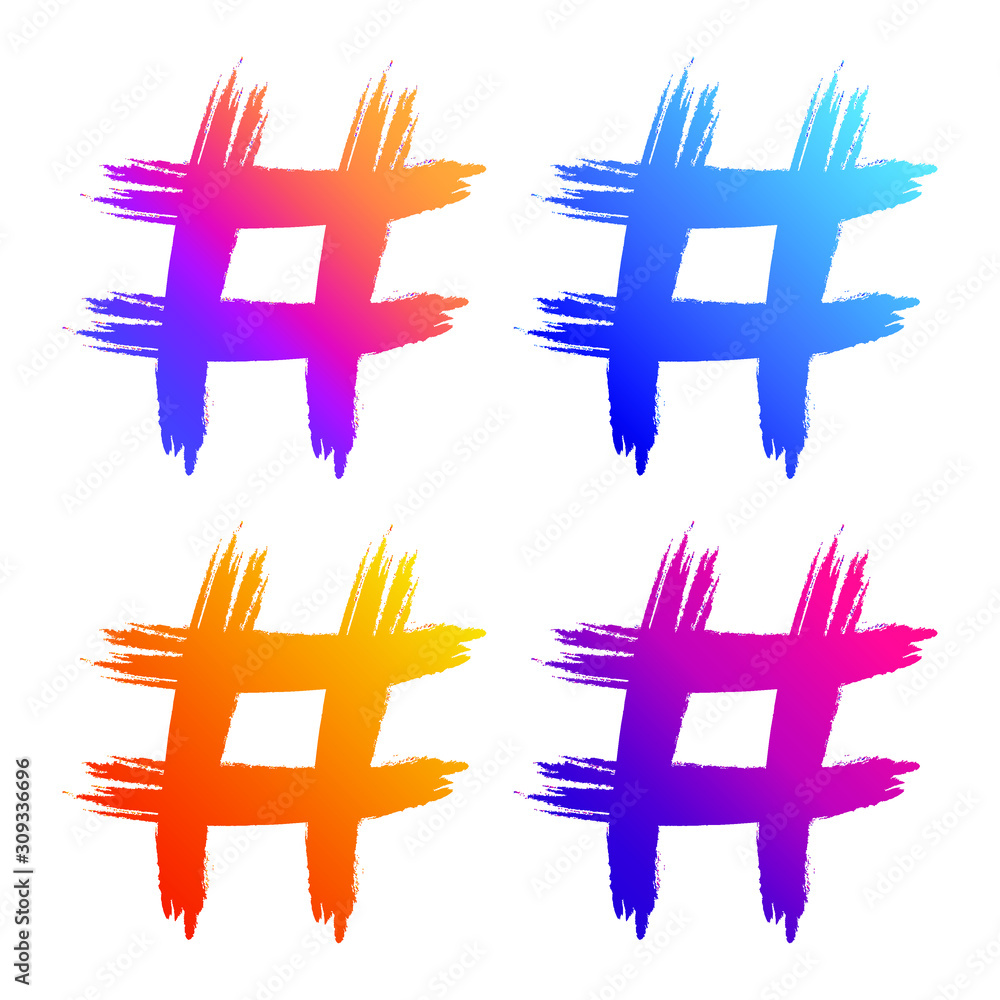 Hashtag flat style icon shape with cool gradient colors. Social media ...