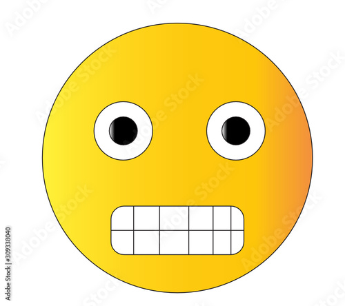 Clenched teeth emoji. Yellow grimacing face emoticon with wide open eyes showing clenched teeth ...