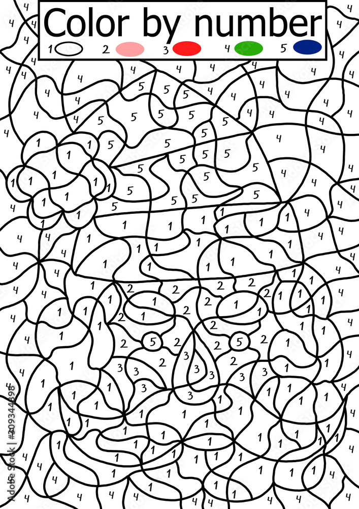 Color by number puzzle for kids. Smiling Santa Claus with gift bag ...