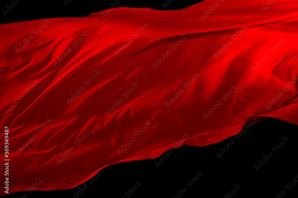 Red Cloth fly in the air, Reddish satin fabric throws like strong wind ...