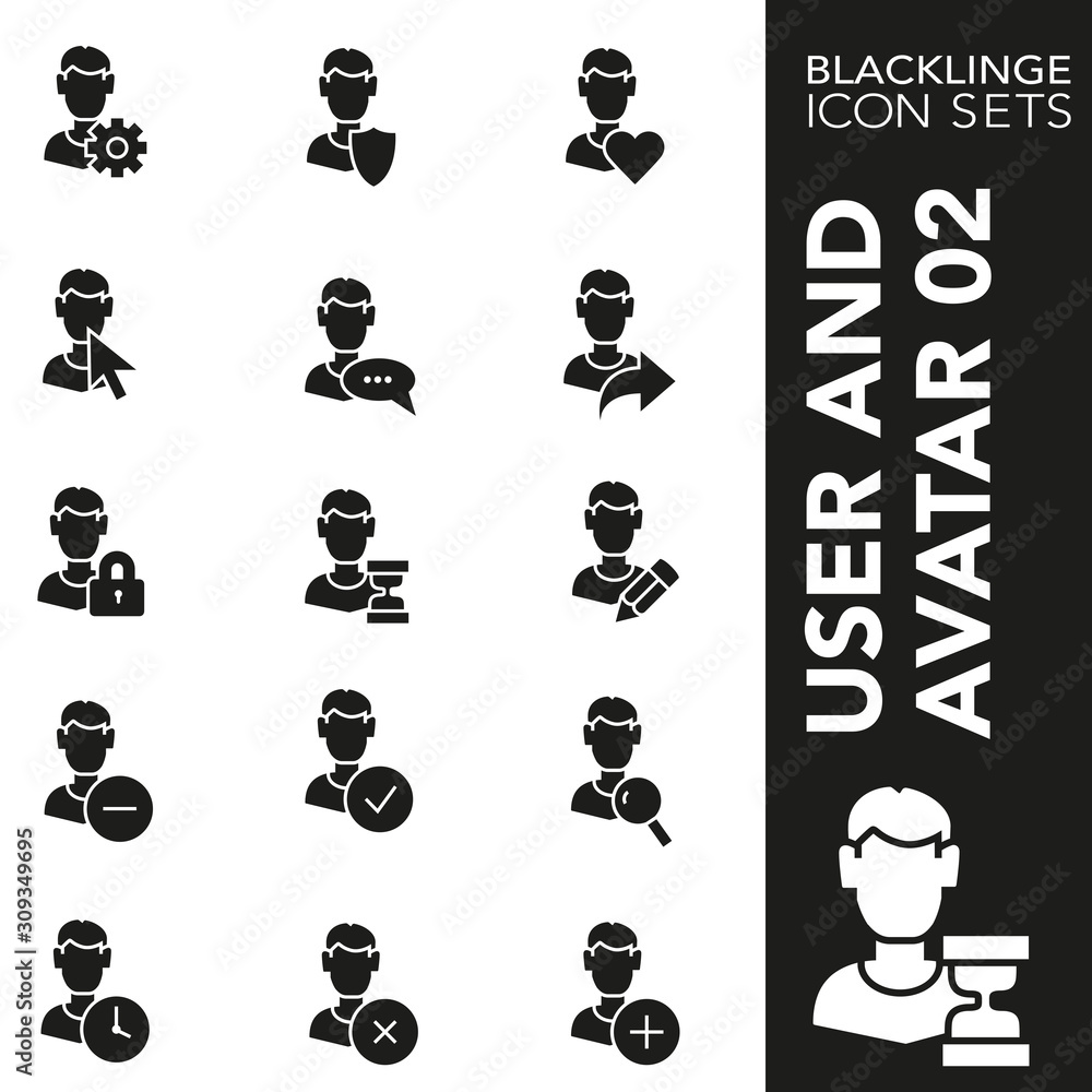 High quality black and white icons of user and avatar. Blacklinge are ...