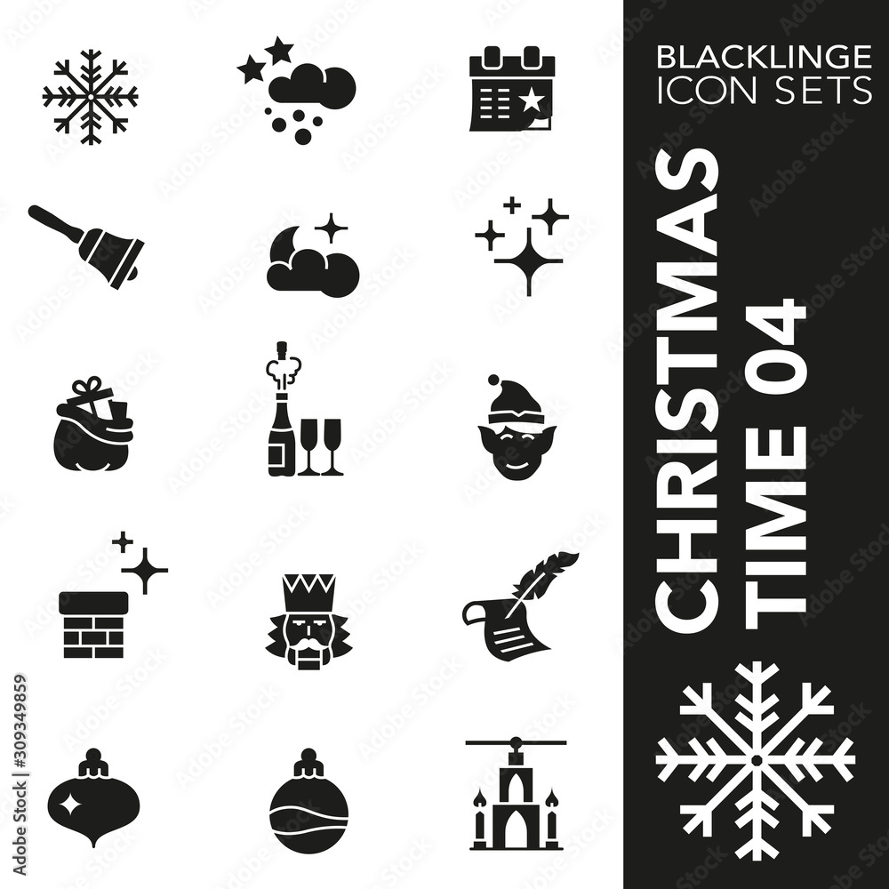 High quality black and white icons of christmas time. Blacklinge are ...