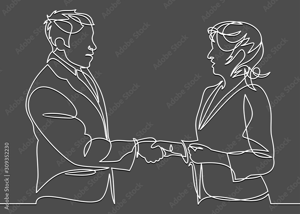 Two businessmen, business man and woman, making handshake, shaking ...