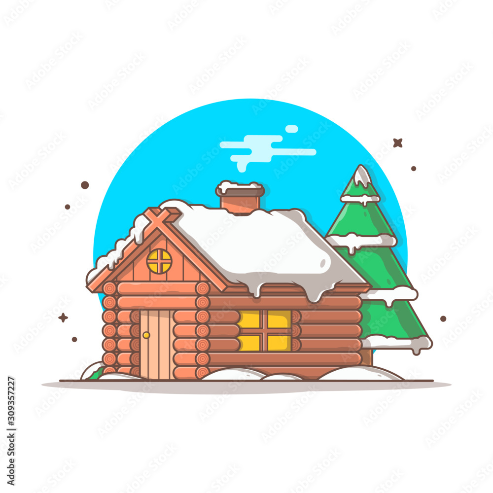 Snowy Log Cabin Clip Art