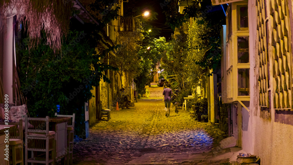 CUNDA ISLAND, AYVALIK, TURKEY - AUGUST 20, 2019: View of the street ... CUNDA ISLAND, AYVALIK, TURKEY - AUGUST 20, 2019: View of the street ...