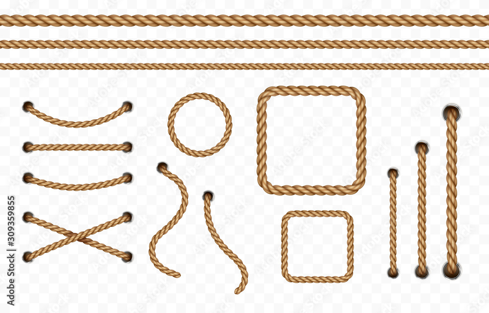 Rope frame set isolated on transparent background. Vector realistic ...