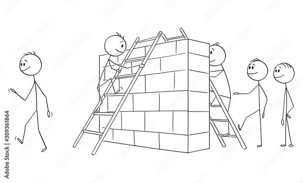 Vector cartoon stick figure drawing conceptual illustration of group of ...