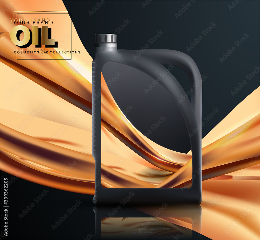 Can of engine oil in splash oil. Engine oil advertisement banner ...