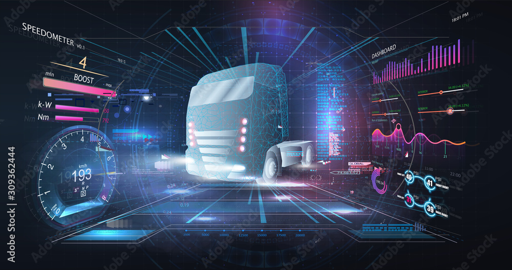 Autonomous smart truck. Unmanned vehicles. artificial intelligence ...