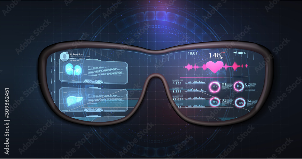 Empty view through the glasses of augmented reality. Display set of ...