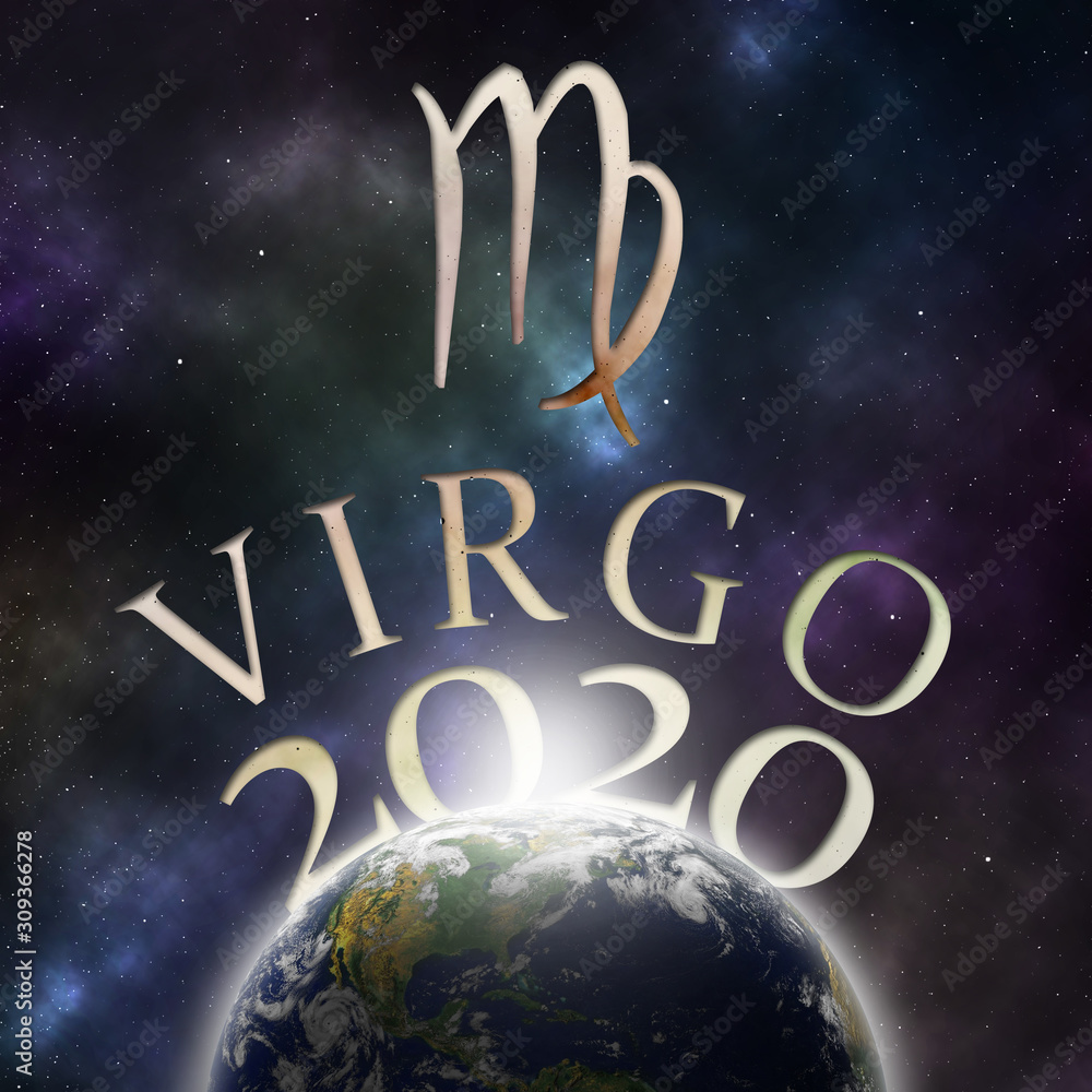 Symbol of the zodiac sign Virgo and its name with the year 2020 ...