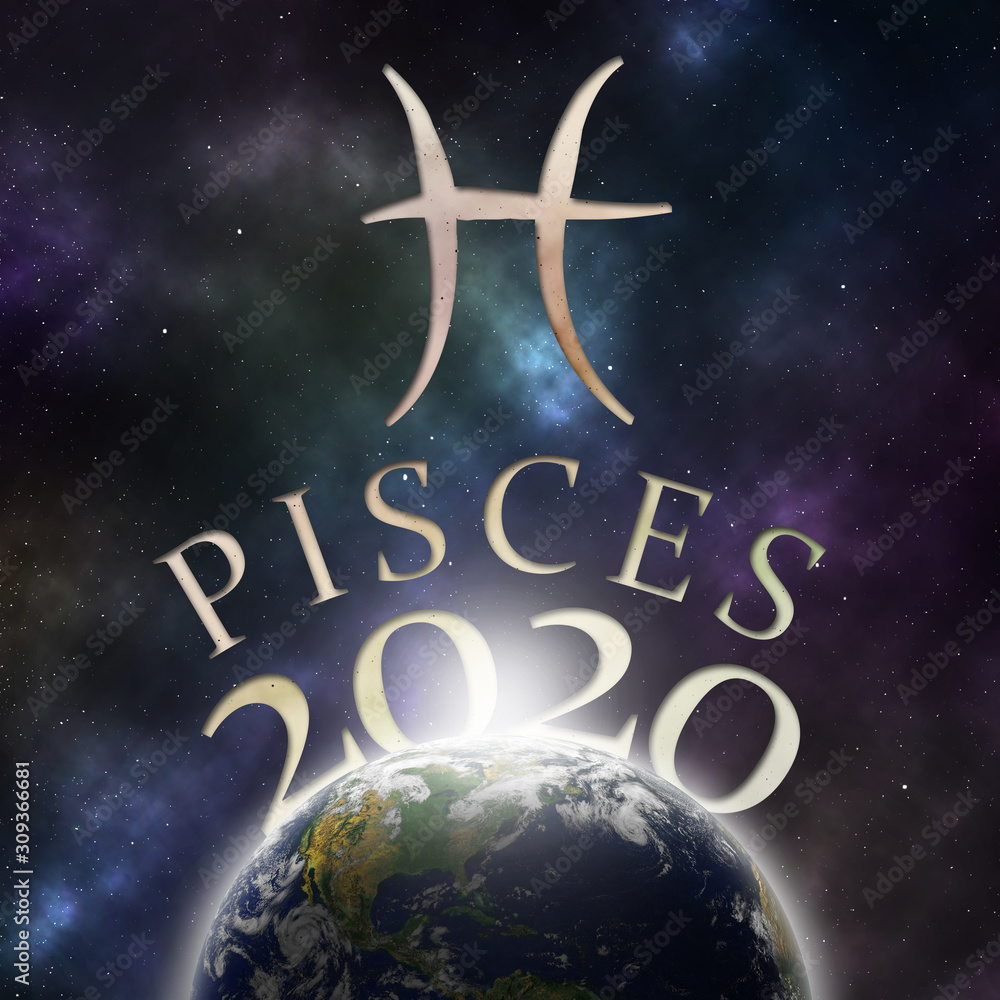 Symbol of the zodiac sign Pisces and its name with the year 2020 ...