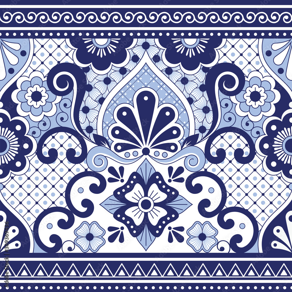 Mexican Talavera Poblana vector seamless pattern, repetitive background ...
