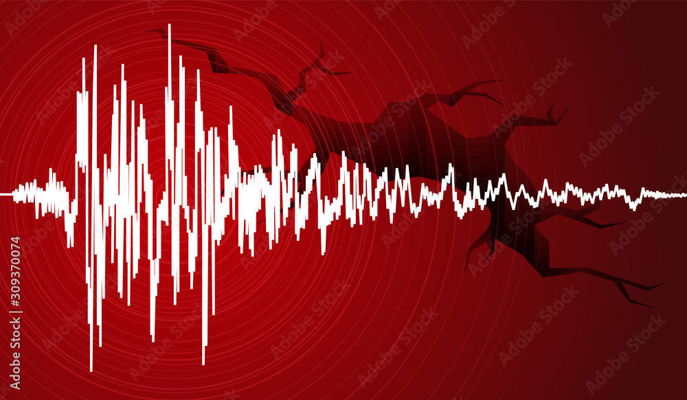 Vector illustration of earthquake curve wave and Earth Crack on red ...