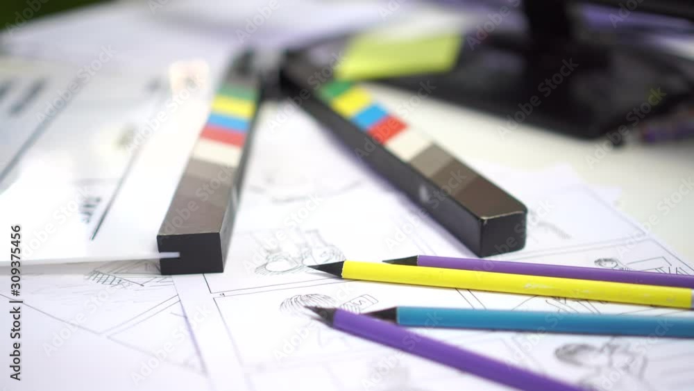 Designer creative drawing in storyboard for film movie, Video Pre ...