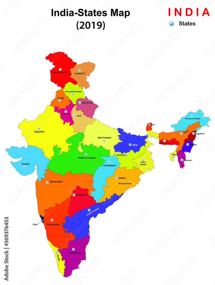 vector illustration of India new map in 2019 Stock Vector | Adobe Stock