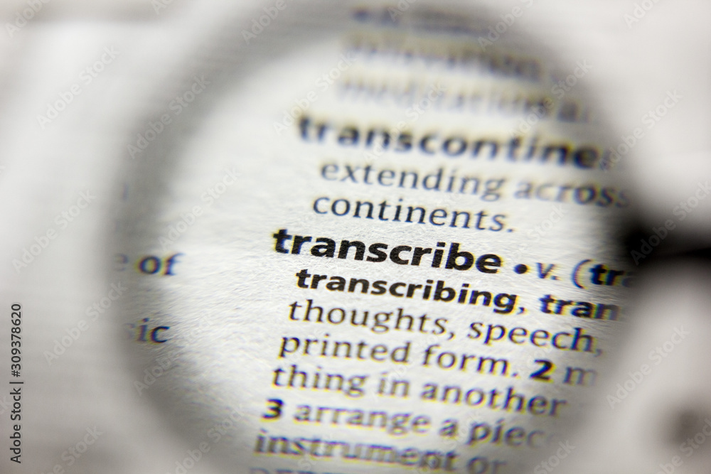 The word or phrase Transcribe in a dictionary. Stock Photo | Adobe Stock