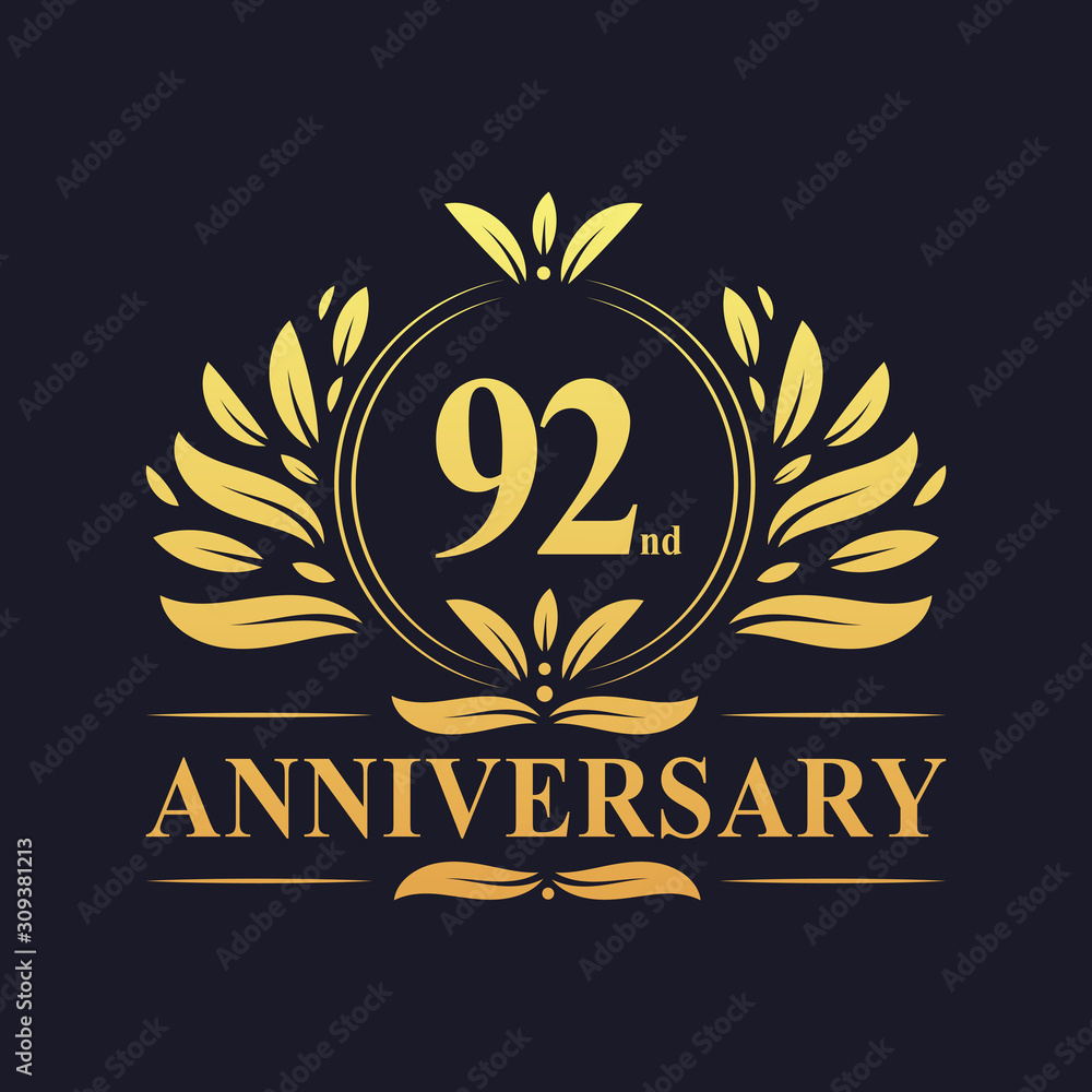 92nd Anniversary logo, luxurious golden color 92 years Anniversary logo ...