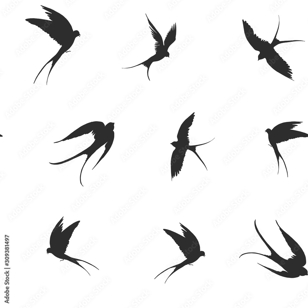 Seamless patterns with flying swallows. Vector shapes with transparent ...