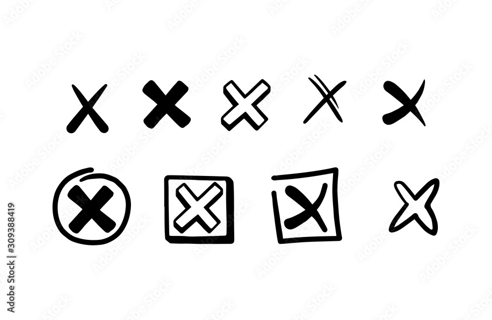 Hand Drawn Doodle Check Marks In Checkboxes Vector Illustrations Set