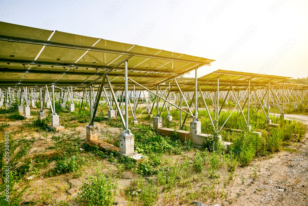 Solar photovoltaic cells built with steel supports Stock Photo | Adobe ...