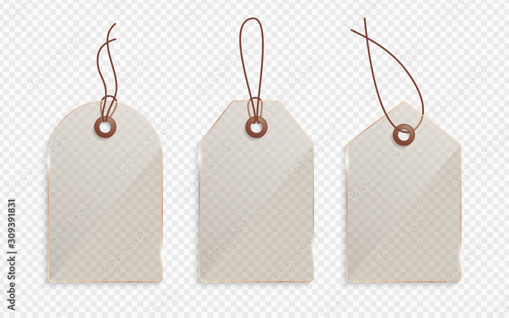 Realistic gold glass price tag. Glass label, paper sale tags mockup ...