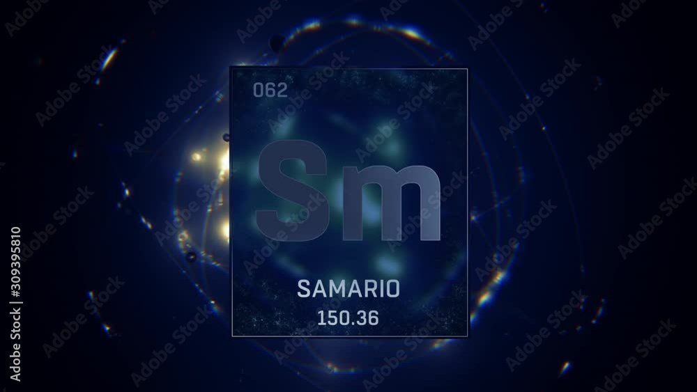Samarium as Element 62 of the Periodic Table. Seamlessly looping 3D ...